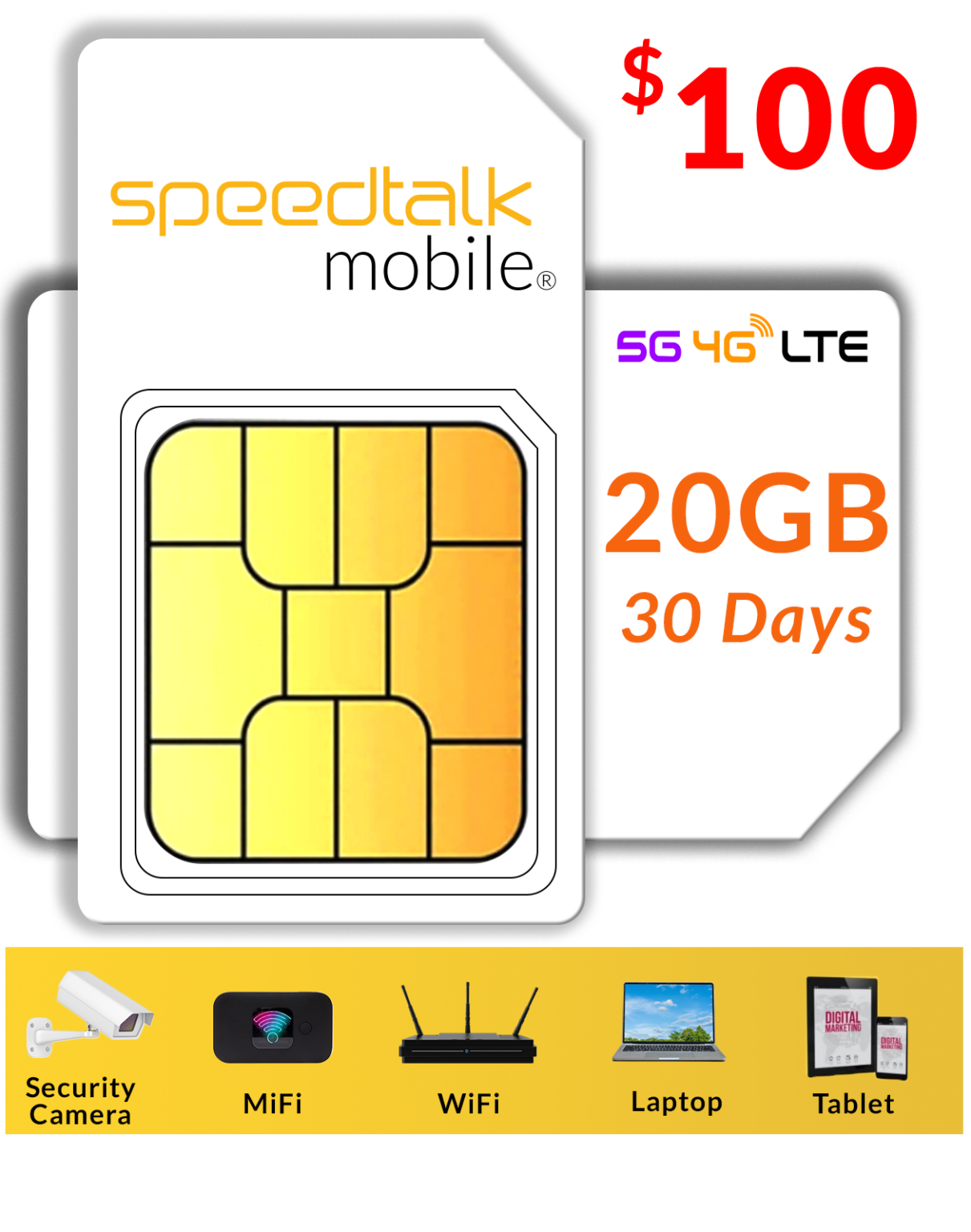 $100/Month Data-Only Plan: 20GB SIM for MiFi, WiFi, & Hotspots