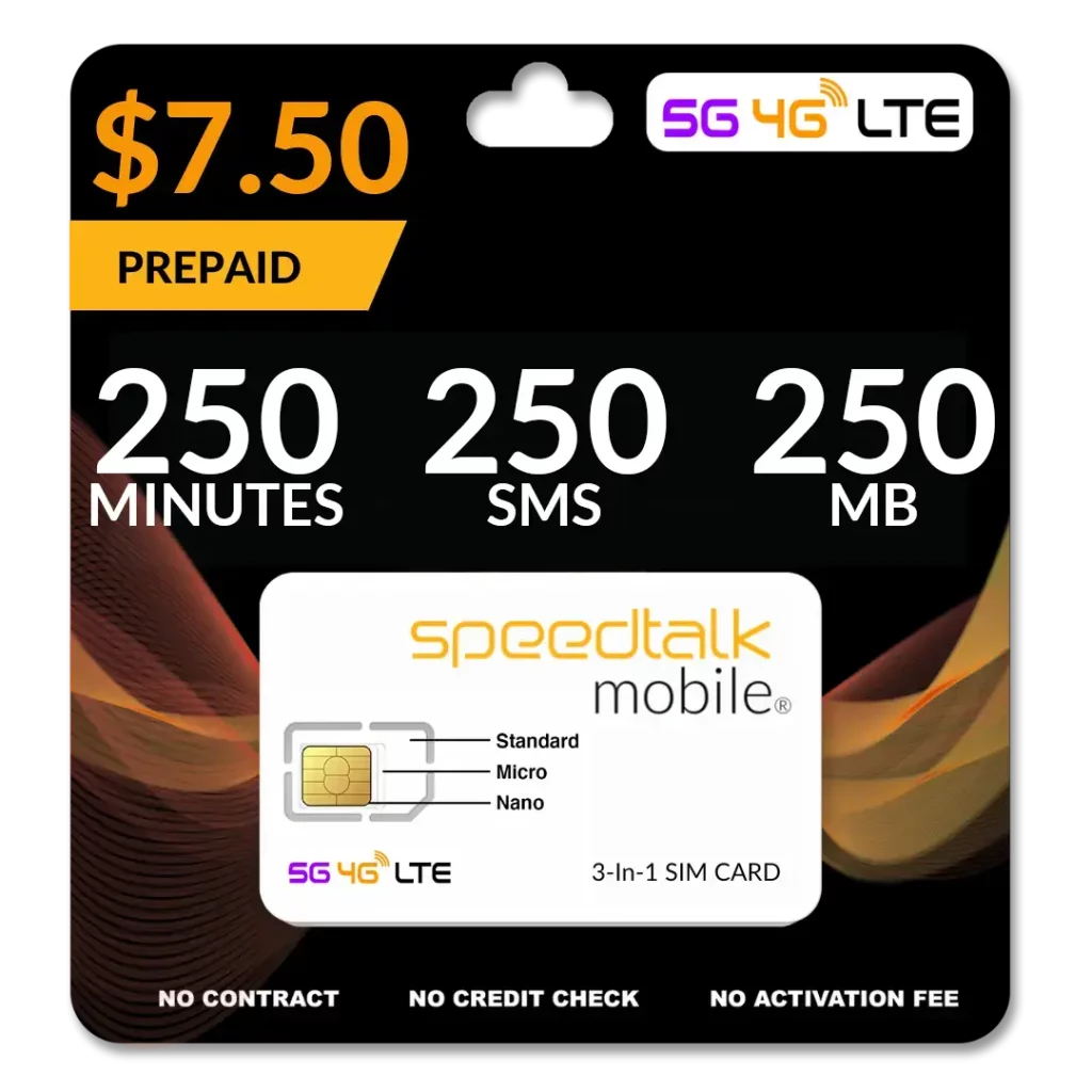 $7.50 A Month Prepaid 250 Minutes 250 Text Phone Plan - 250MB Data SIM ...