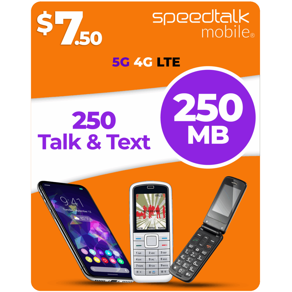 $7.50 A Month Prepaid 250 Minutes 250 Text Phone Plan – 250MB Data SIM Card