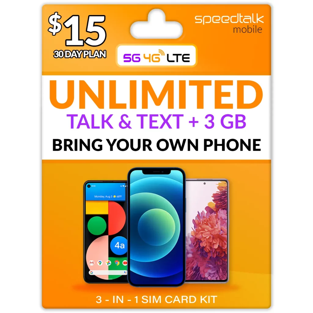  15 A Month Unlimited Talk Text Phone Plan With 3GB Data SIM Card