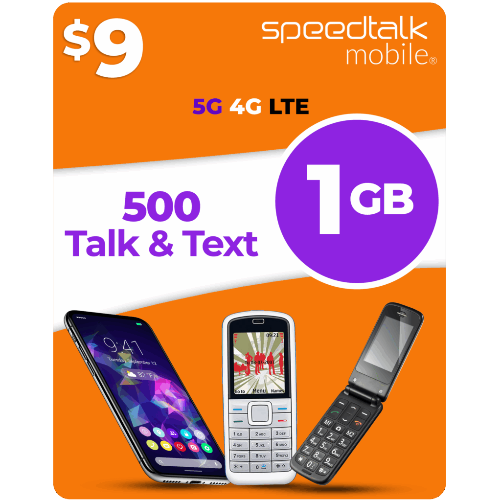 Prepaid Unlimited Text, 500 Min, 1GB Data for $9/Month